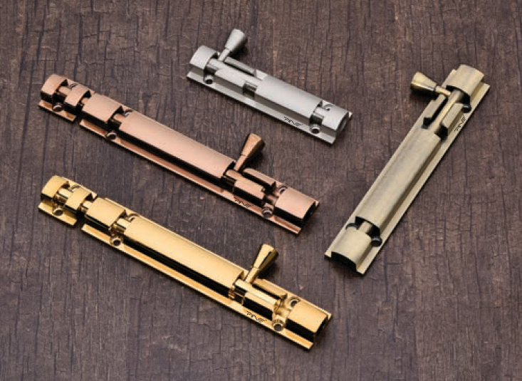 Fancy Xylo Tower Bolt – Brass Decorative Door Bolt by PINE Hardware